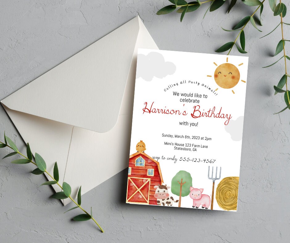 Farm Birthday Party Invite L Download |editable Invitation - Etsy