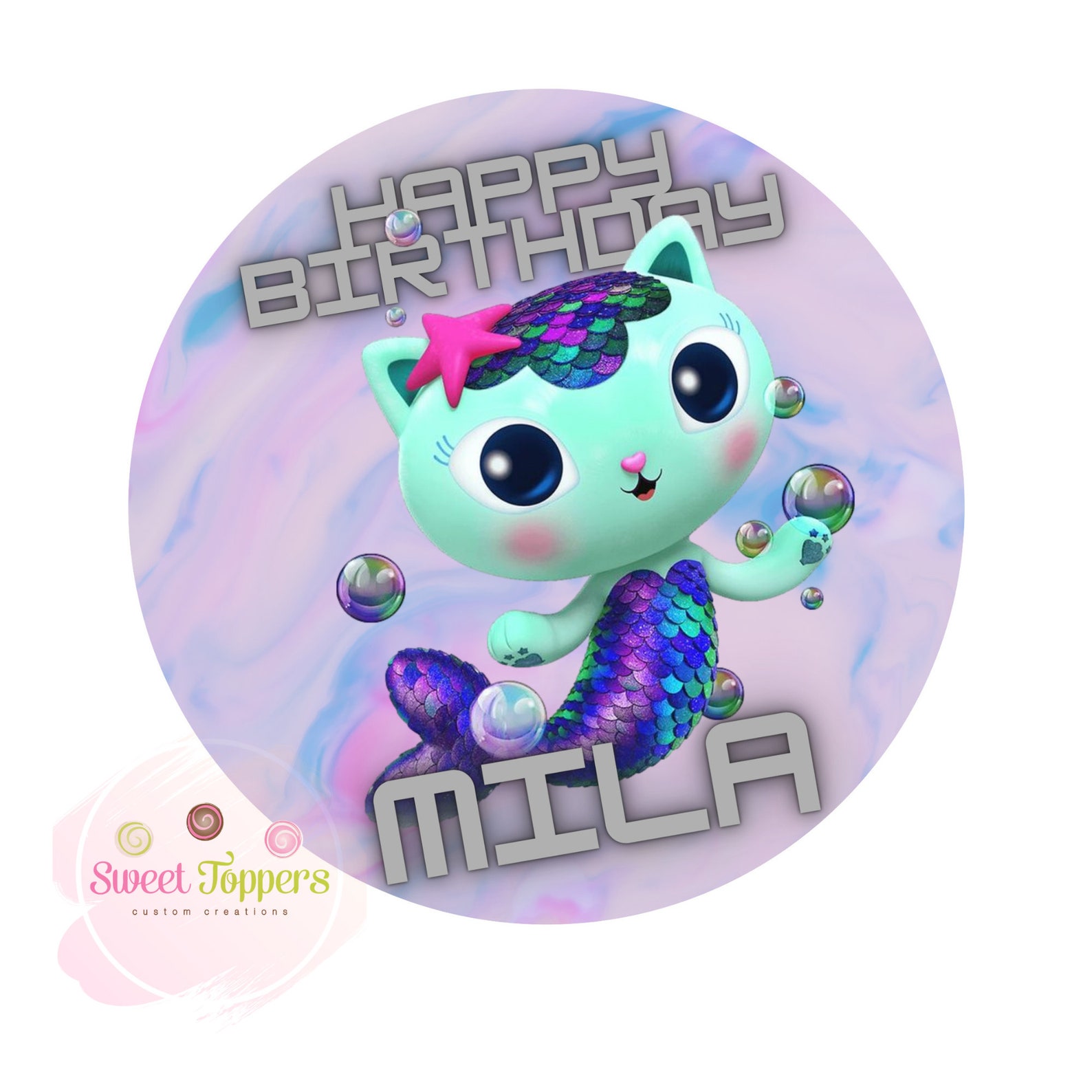 Mercat - Gabby's Dollhouse, Happy Birthday Edible Printed Vanilla Icing ...