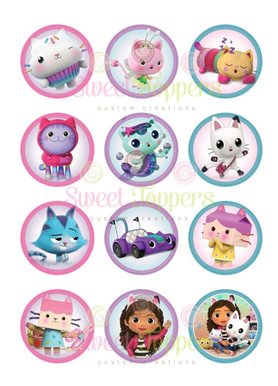 Casa de muñecas de Gabby Círculos de cupcakes con imagen de glaseado ...