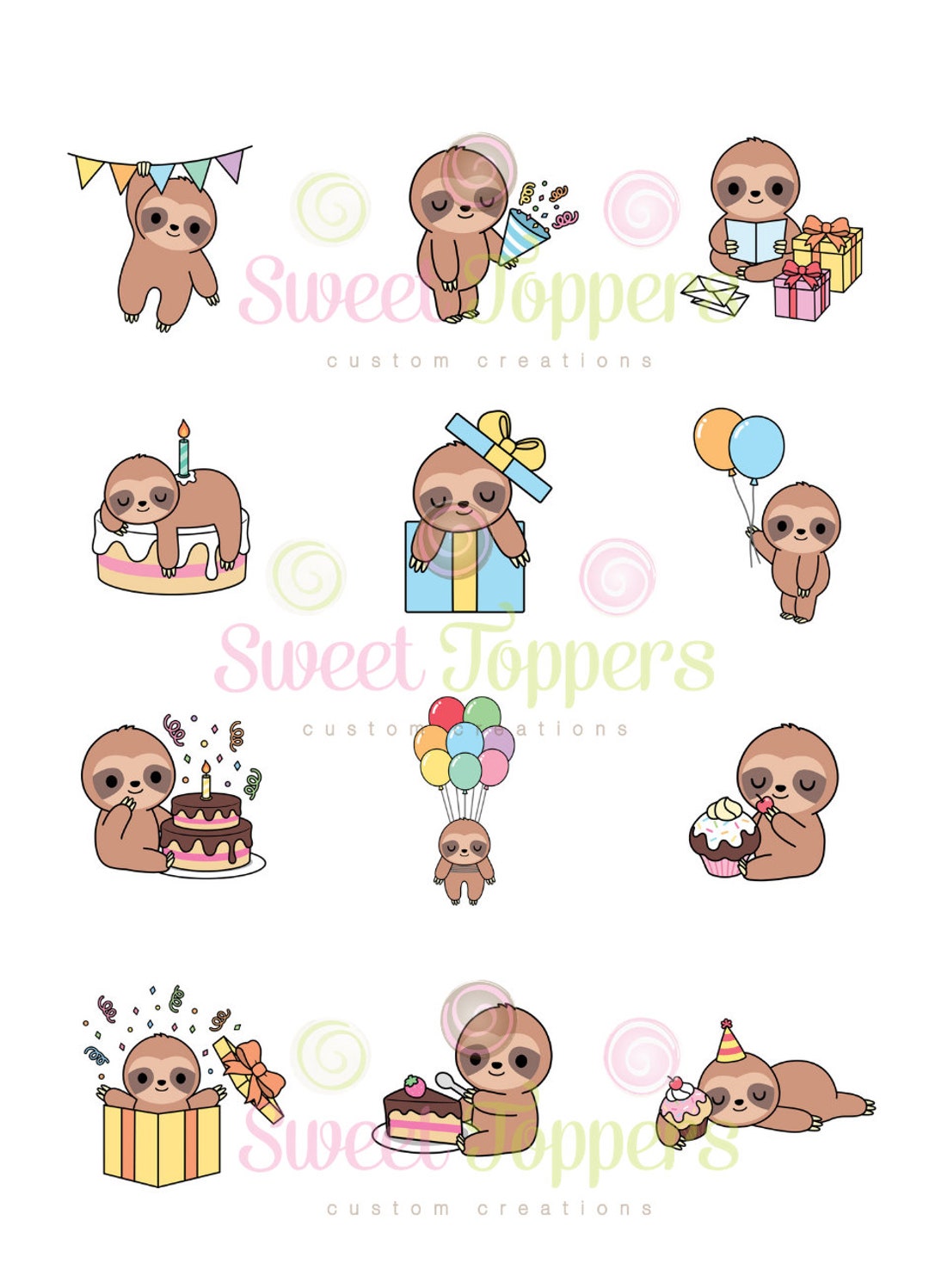 Cute Sloth Edible Printed Icing Image Cupcake Circles. - Etsy