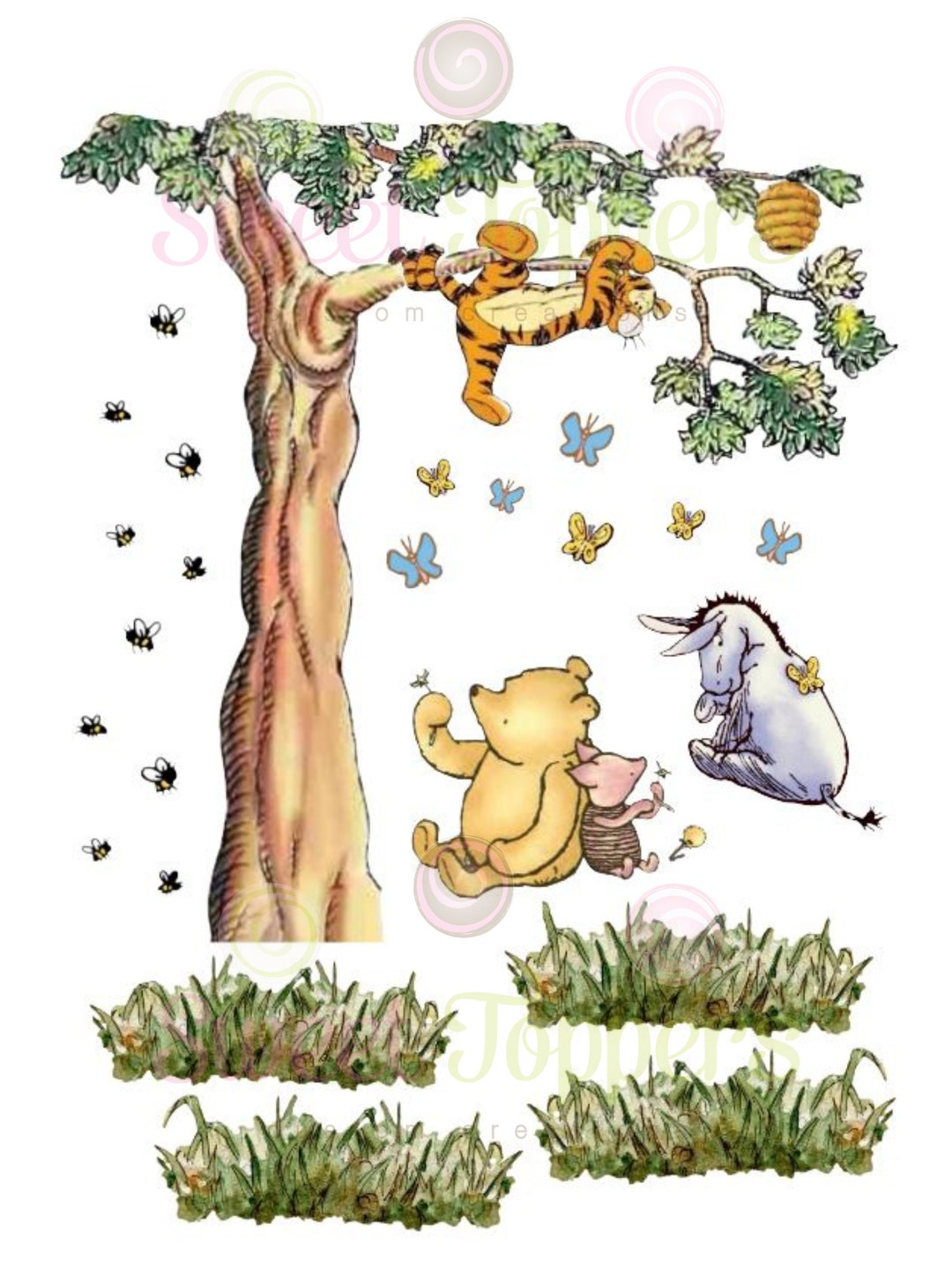 Pre-cut Edible Icing Cake Scene Stickers Tigger Hanging From a Tree ...
