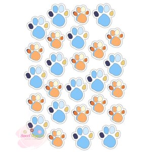 Blue and Orange Dog Paws Edible Icing Cake Scene Stickers Paw Prints ...