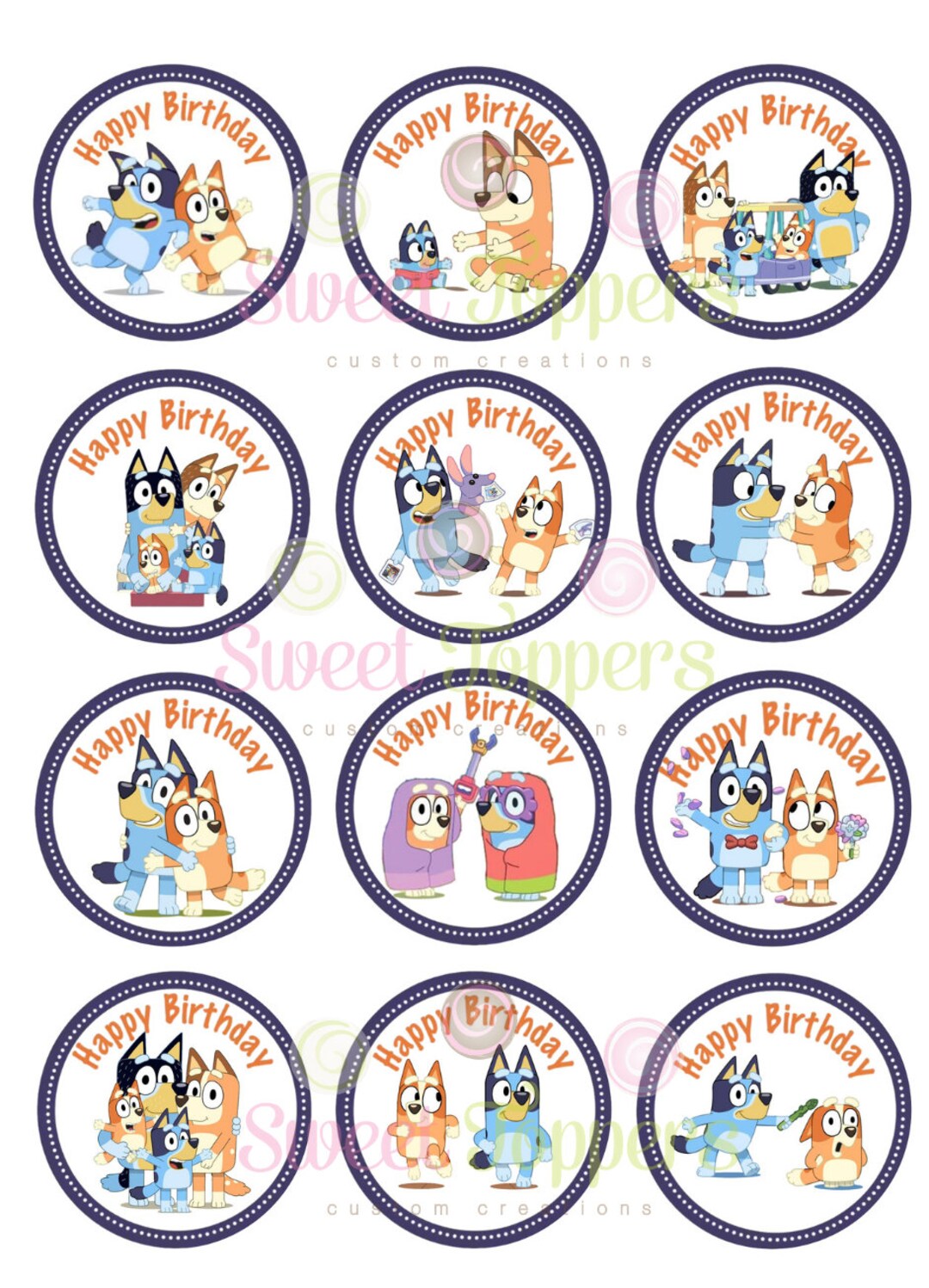 Bluey y Bingo feliz cumpleaños glaseado comestible imagen - Etsy México