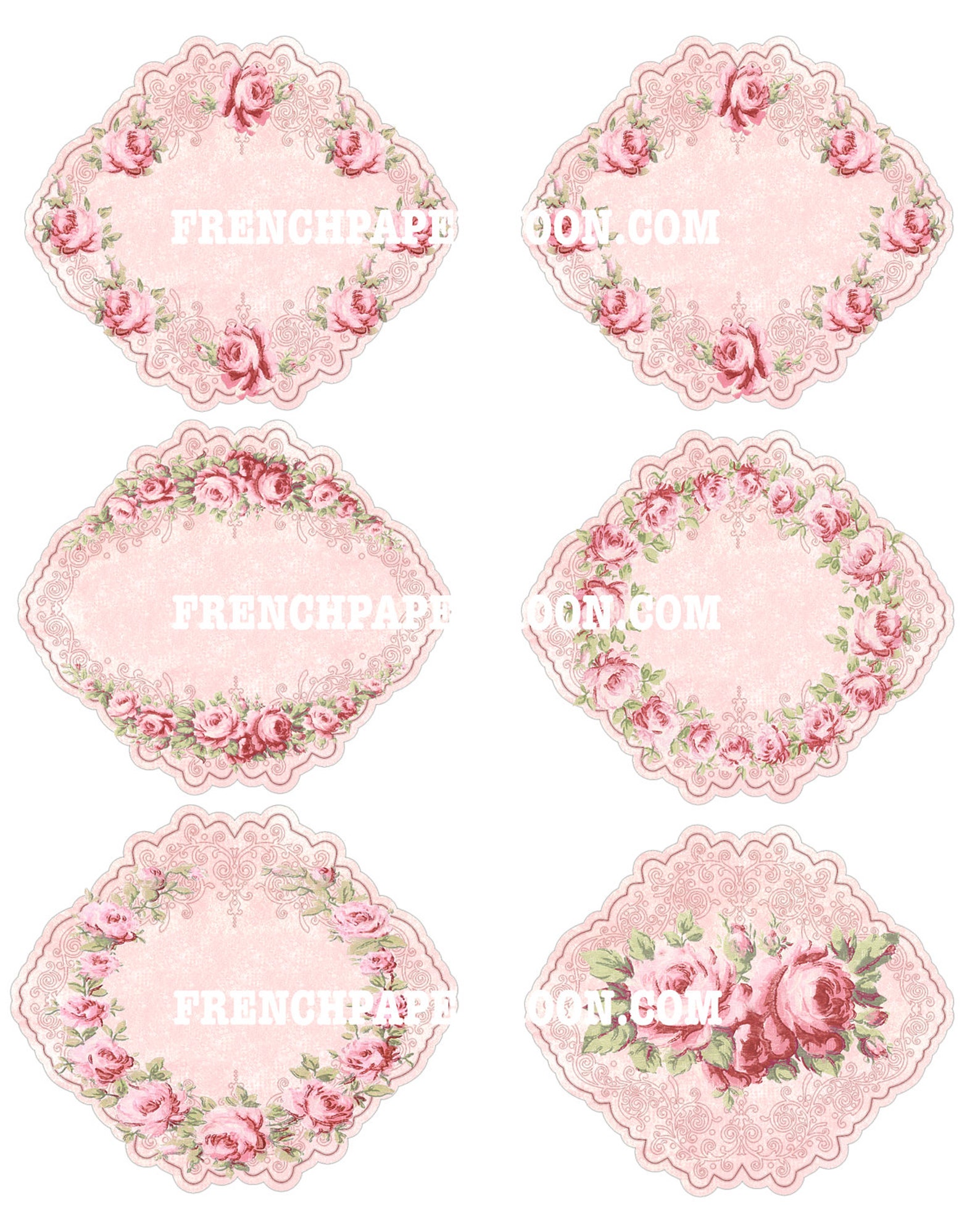 Printable Rose Tags, Scalloped Rose Tags, Digital Tags, Vintage Rose ...