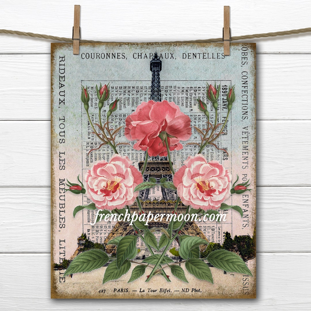 Shabby French Spring Eiffel Tower Printable, Springtime in Paris ...