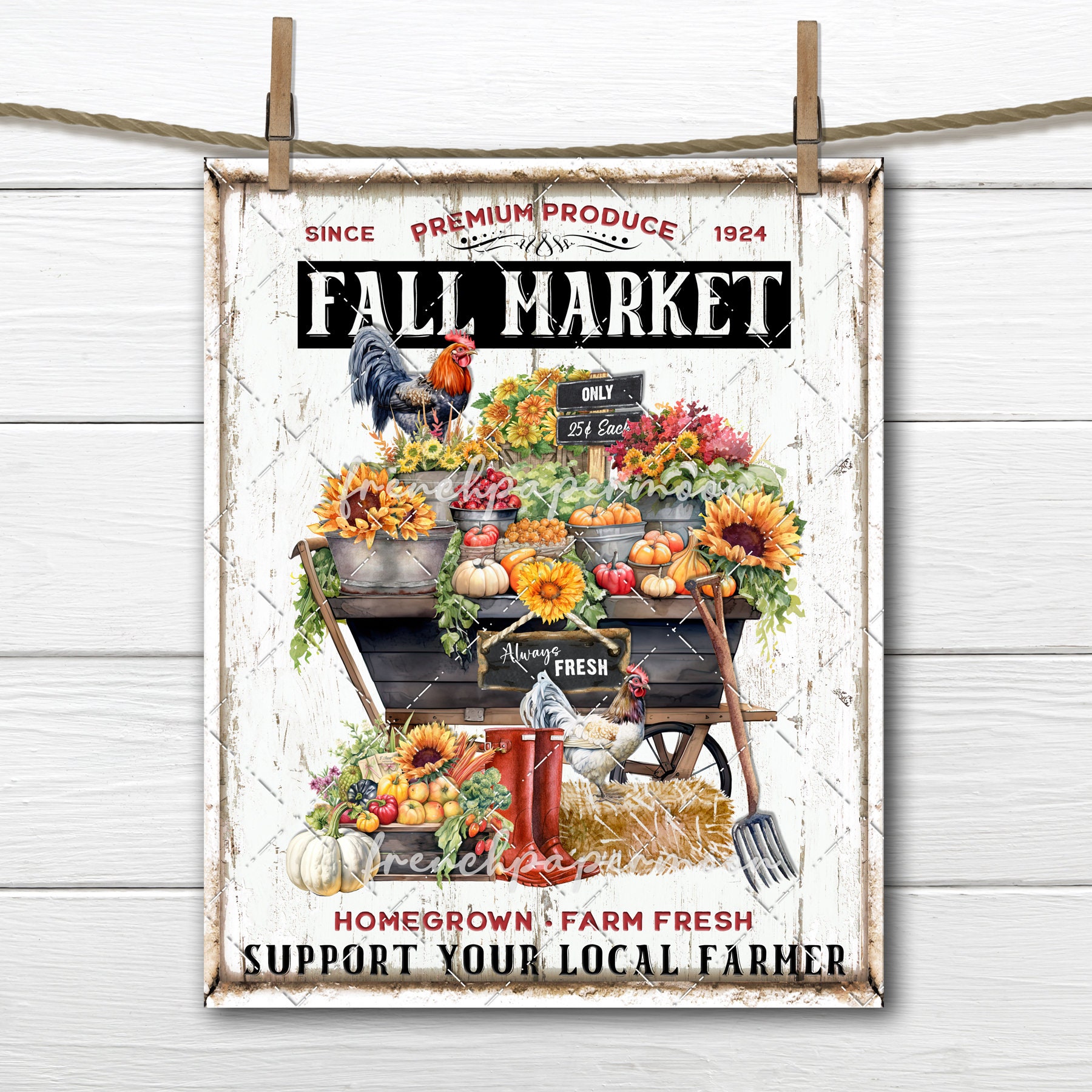 Fall Farmers Market Autumn Vegetables Flowers Chalkboard DIY Sign ...
