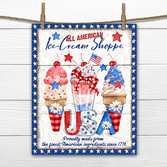 4th of July Patriotic Ice Cream Shop Farmhouse DIY Sign Red - Etsy