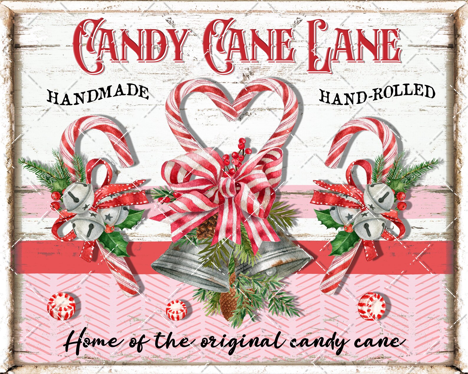 Candy Cane Lane, Digital Christmas Sign, DIY Sign, Pink Candy Cane ...
