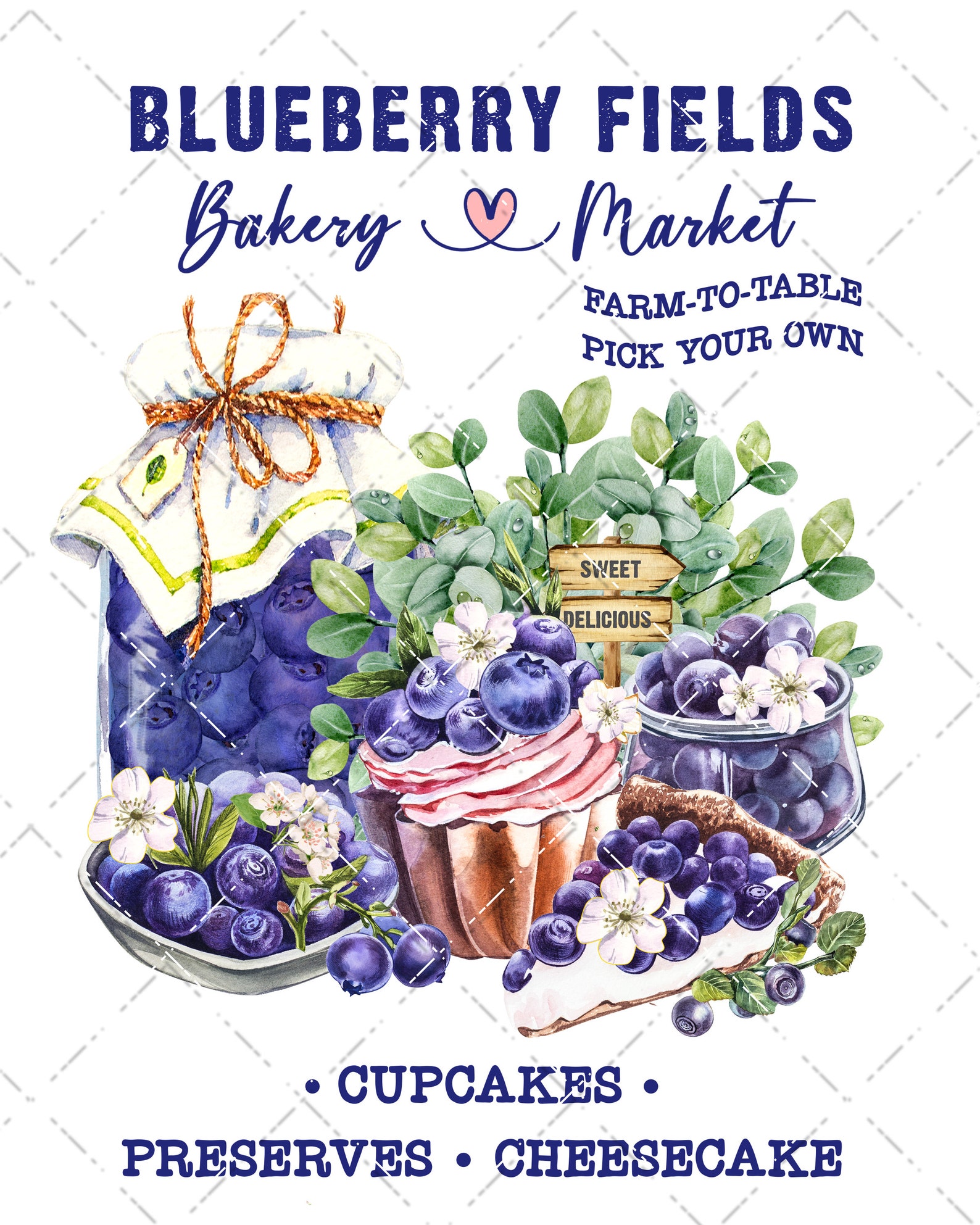 Farm Fresh Blueberries DIY Sign, Berry Jam, Blueberry Bakery, Farm to ...