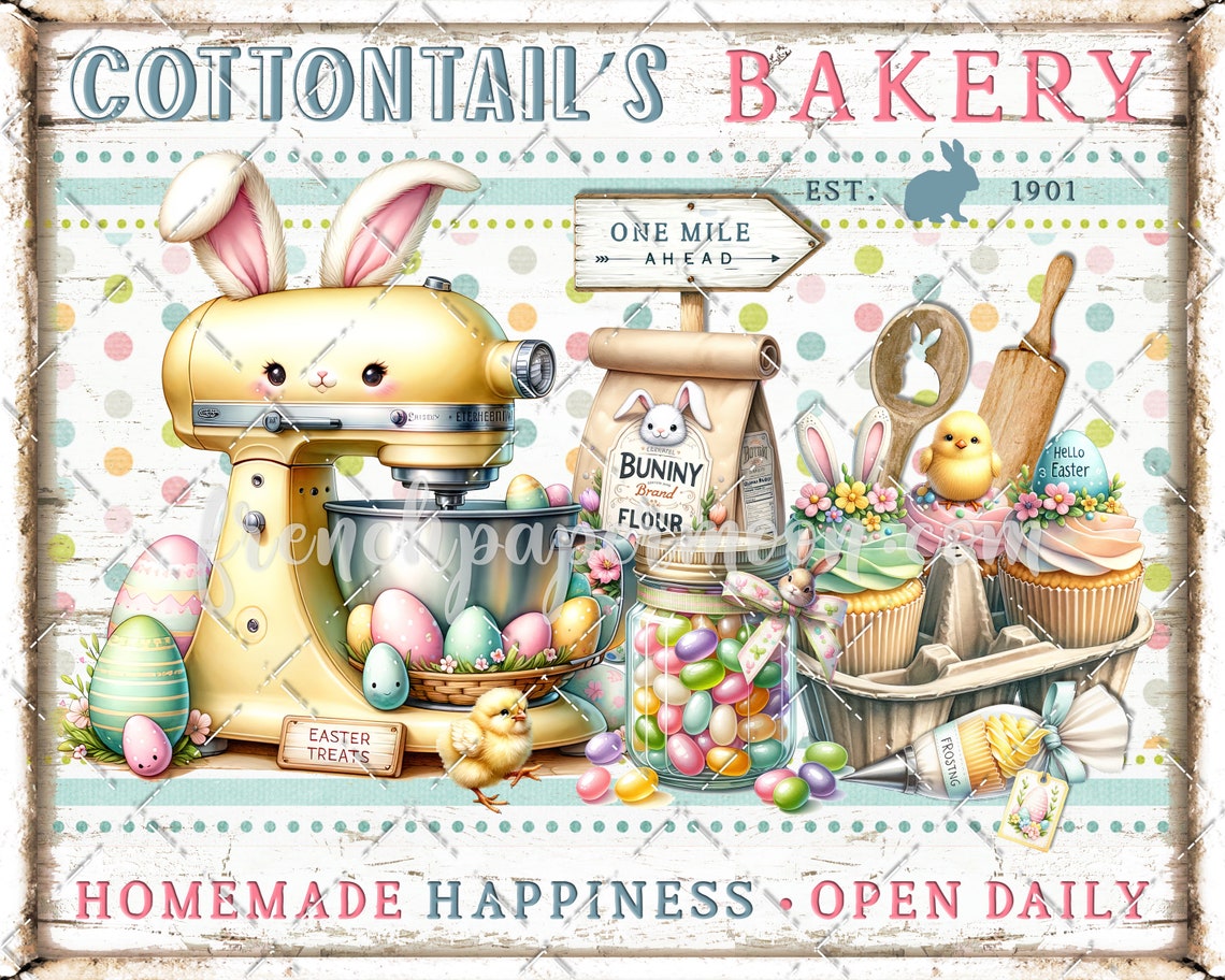 Cottontails Easter Bakery Pastel Cupcakes Mixer Baking Tools DIY Sign ...