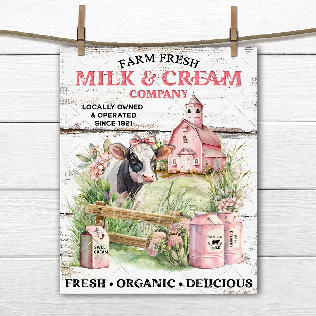 Pink Farmhouse Fresh Milk Cream Dairy Farm Hereford Cow DIY Sign Making ...