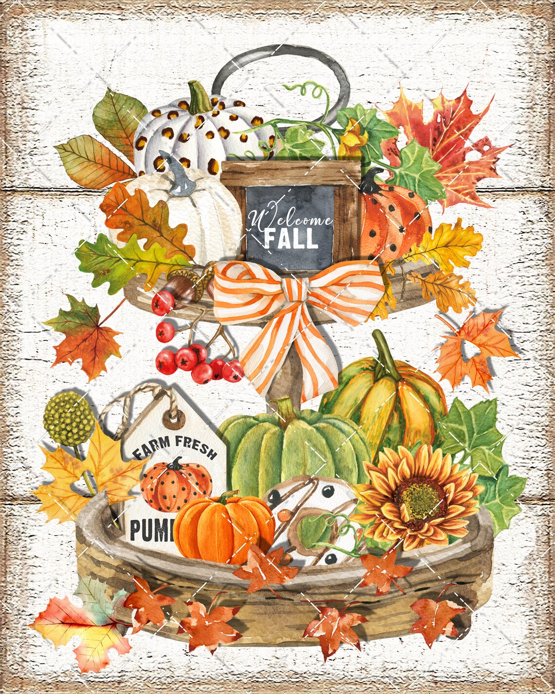 Pumpkin Digital Print Welcome Fall Sign, Tiered Tray, Autumn Leaves ...