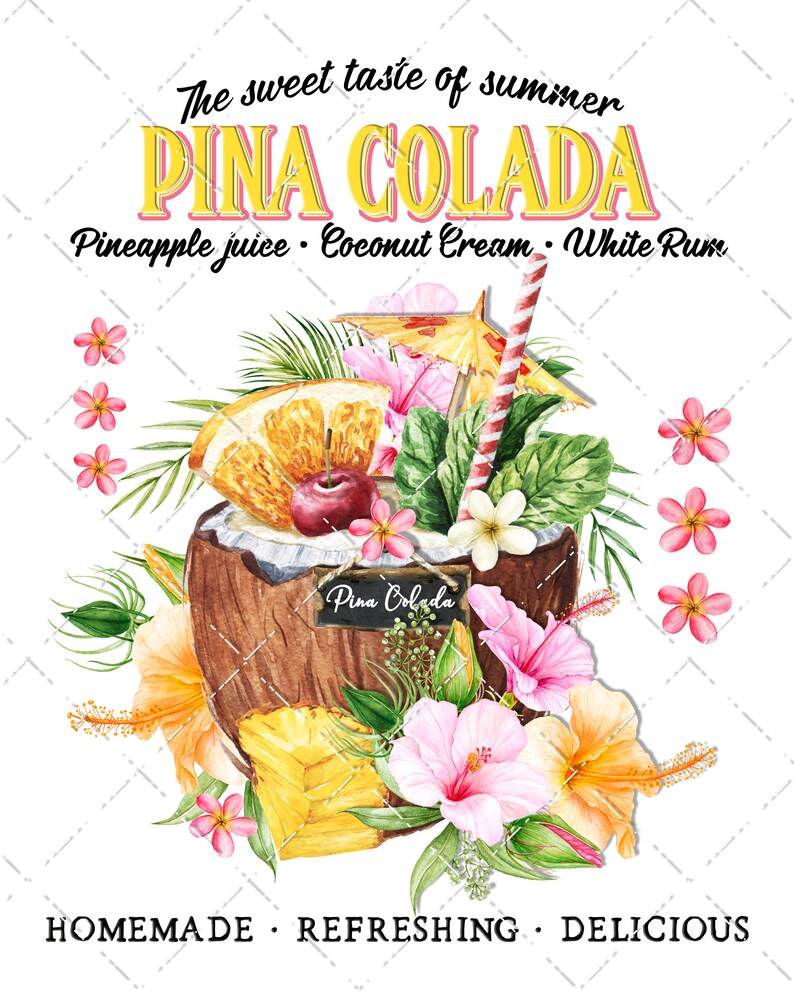 Pina Colada DIY Sign, Summer Cocktail Pineapple, Hibiscus, Tropical ...