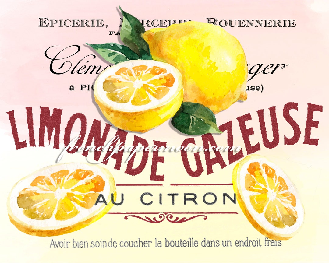 French Lemonade Digital Print, Watercolor Lemons, French Graphics ...