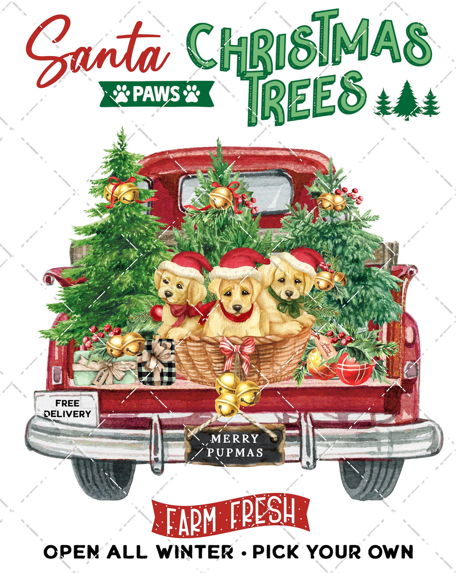 Santa Paws Christmas Trees Puppies Red Truck Dog Lover - Etsy