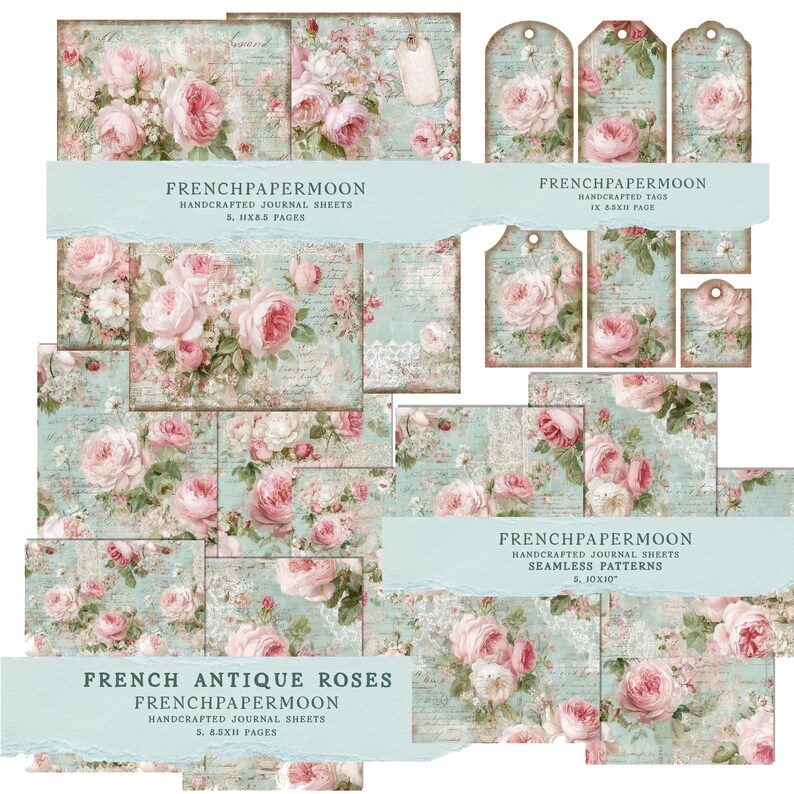 Shabby Chic Kit, Junk Journal Pages: Old Fashioned Roses Vintage ...