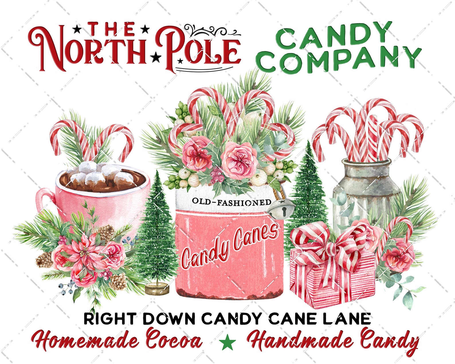 North Pole Candy Cane Company Pink Christmas Cocoa Sweets Confectionary ...