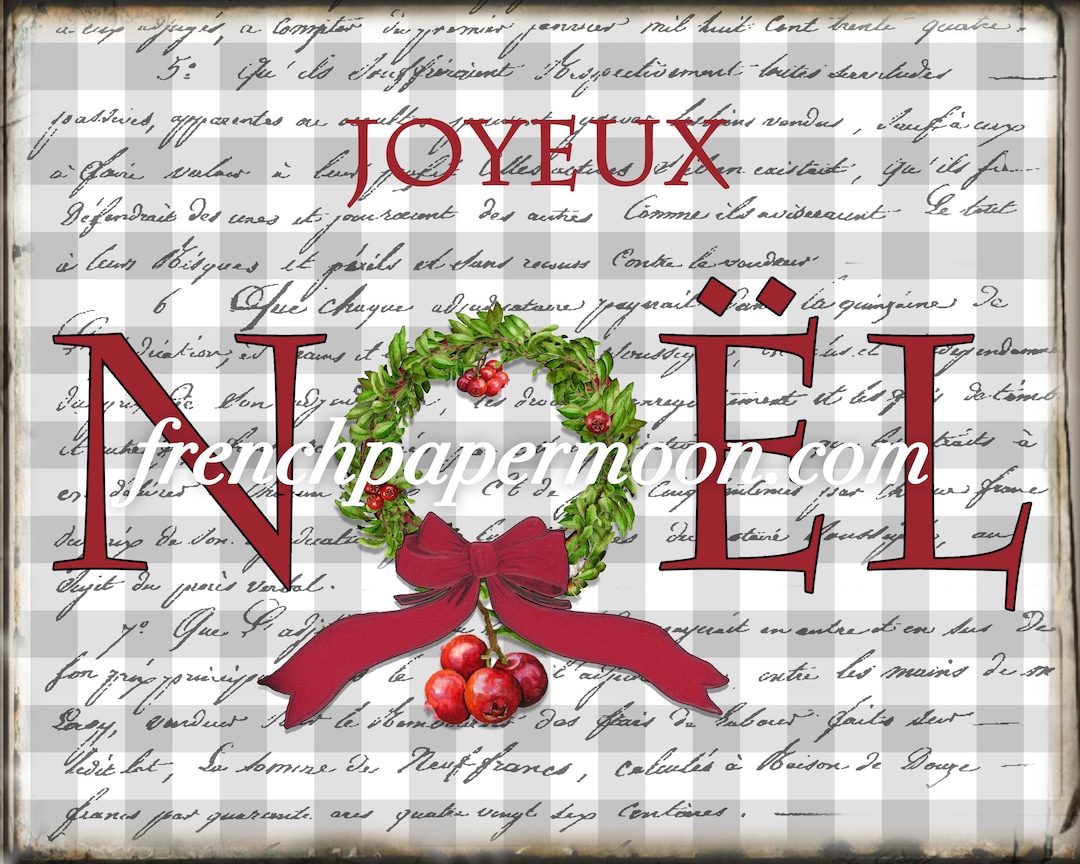 French Plaid Christmas Printable, Noel, Cranberries, Cranberry Wreath ...