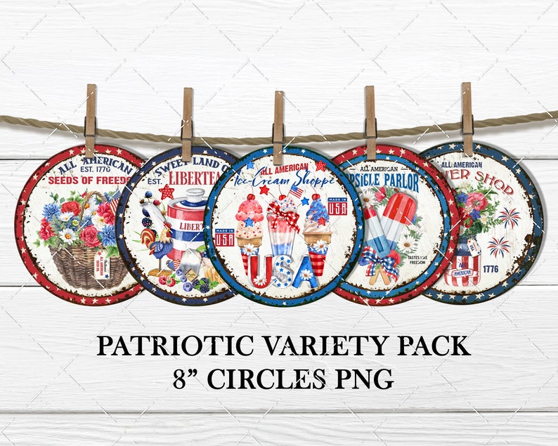 Patriotic Circles Sign Bundle Door Hanger Sublimation Round - Etsy