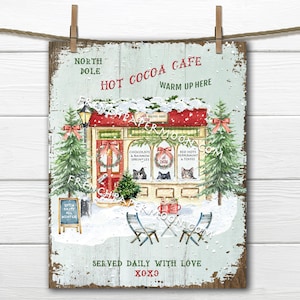 Hot Cocoa Shop, Winter Cafe, Christmas Sign, Snowy Winter Scene, Winter ...