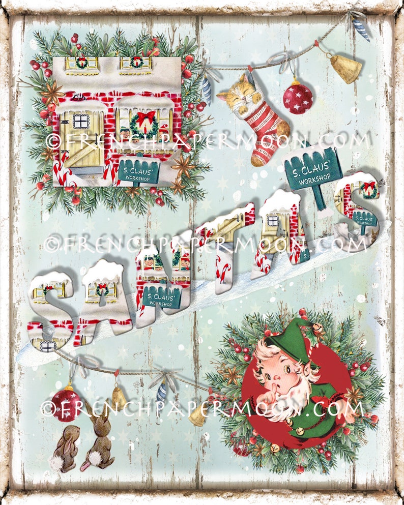 Santas Workshop, North Pole Christmas, Digital Christmas Sign, Retro ...
