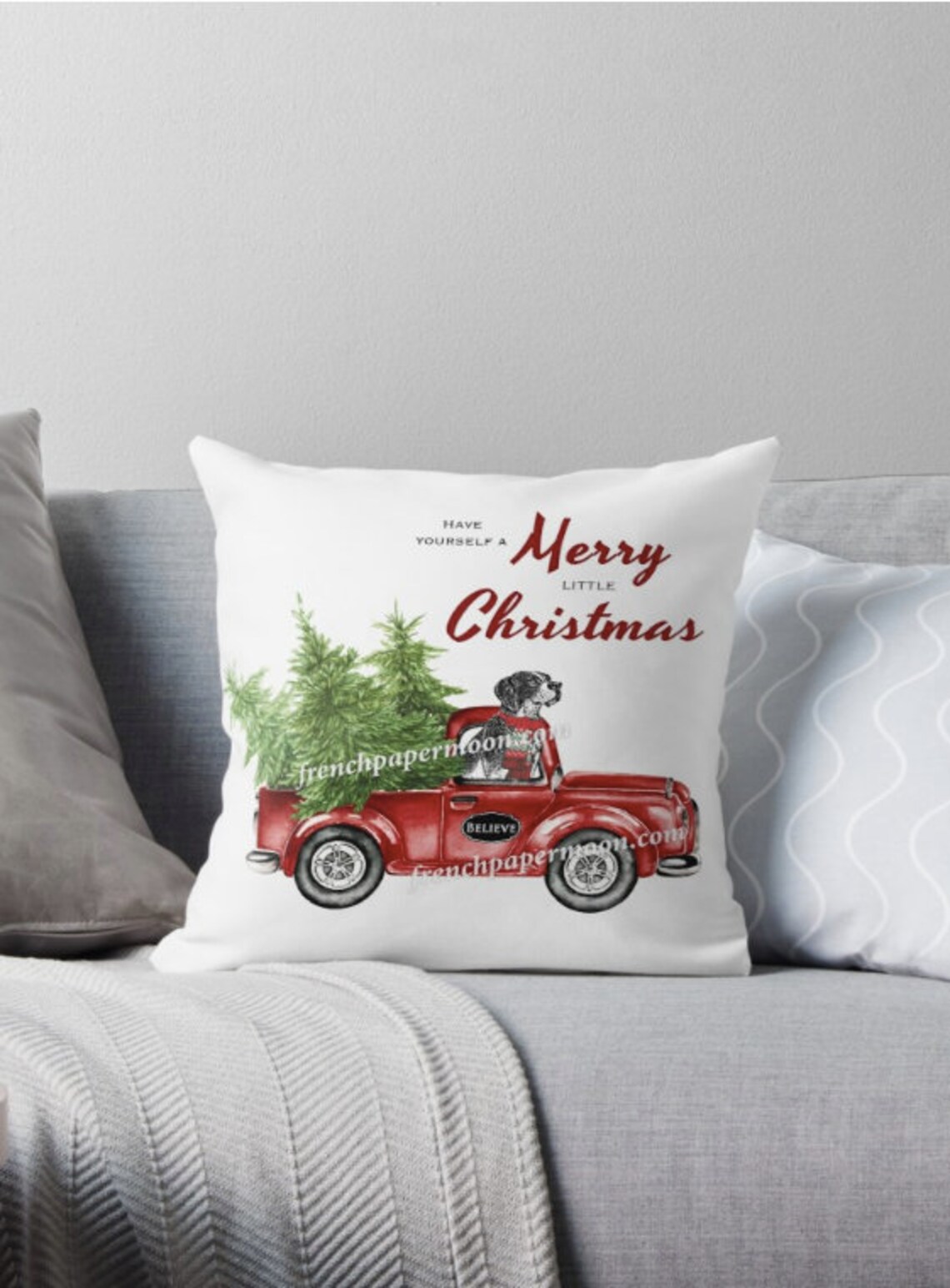 Christmas Truck With Dog, Doggie Xmas, Red Pickup Truck, Dog Lover ...