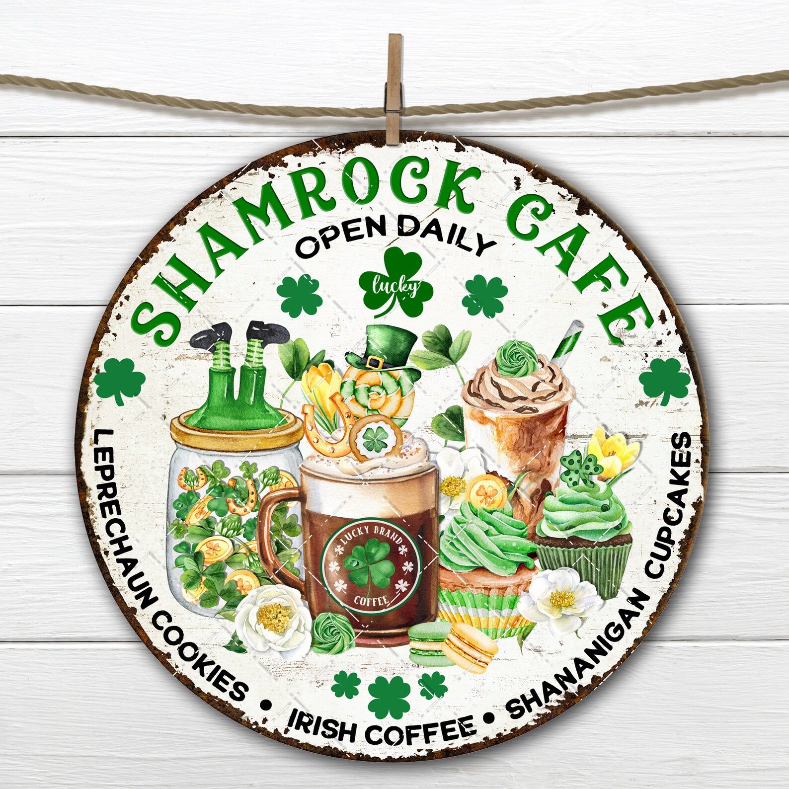 Shamrock Cafe Irish Coffee Circle Sublimation Cupcakes Gold Coins ...