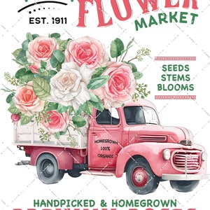 Pink Farmhouse Flower Market Retro Truck Spring Roses DIY Sign Making ...