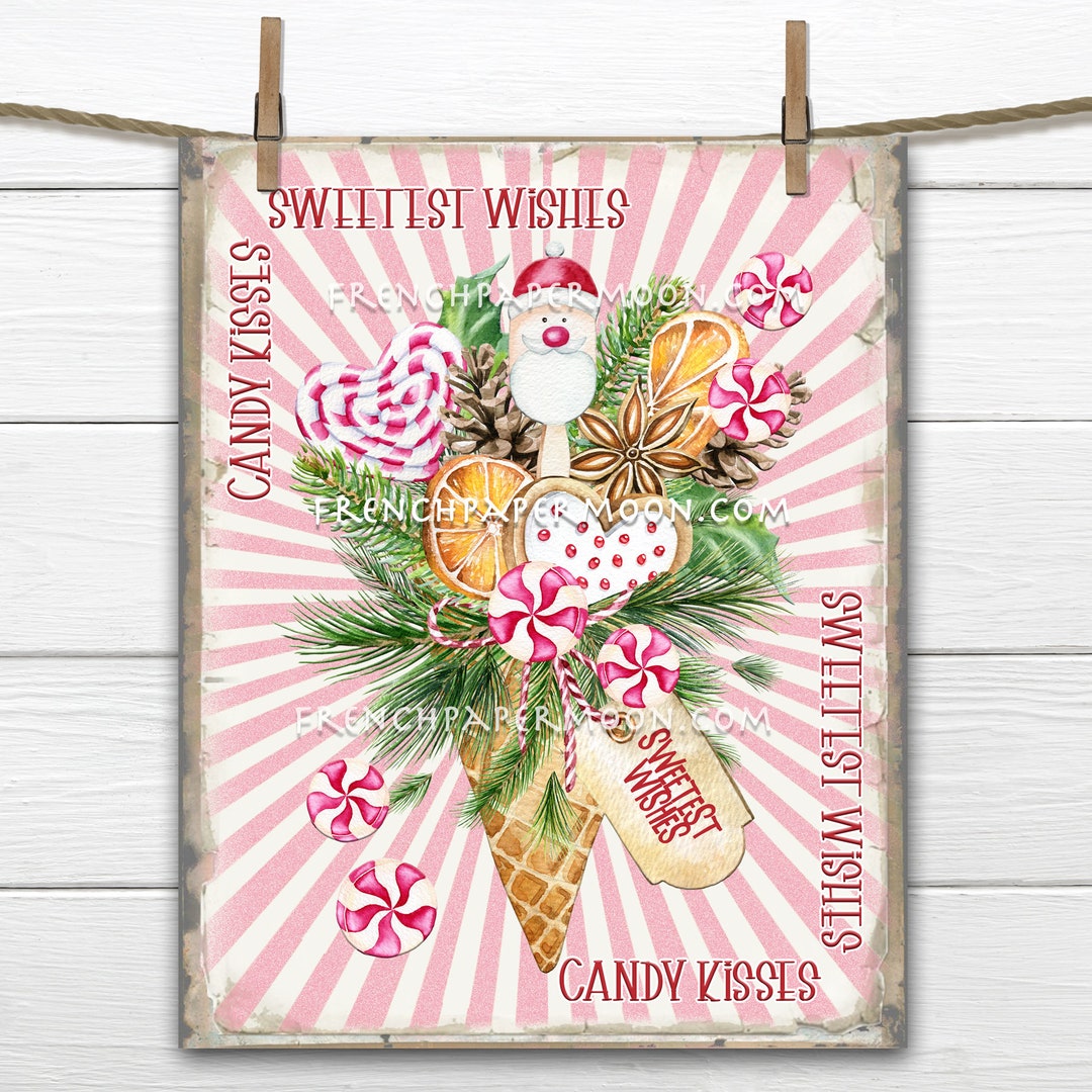Pink Christmas Candy Digital, Christmas Sweets, Candy Bouquet, DIY Xmas ...