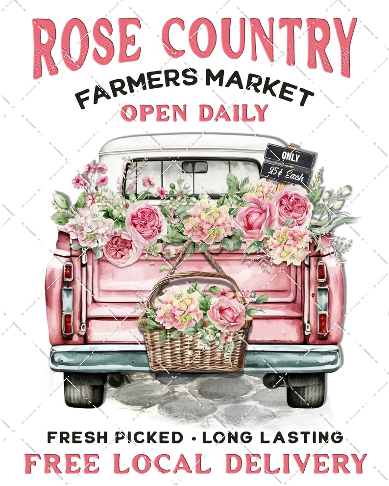 Country Rose Farmers Market Pink Truck Rose Basket DIY Sign - Etsy