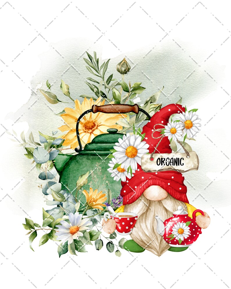 Tea Gnome DIY Sign Chamomile Tea Herb Tea Summer Gnome - Etsy