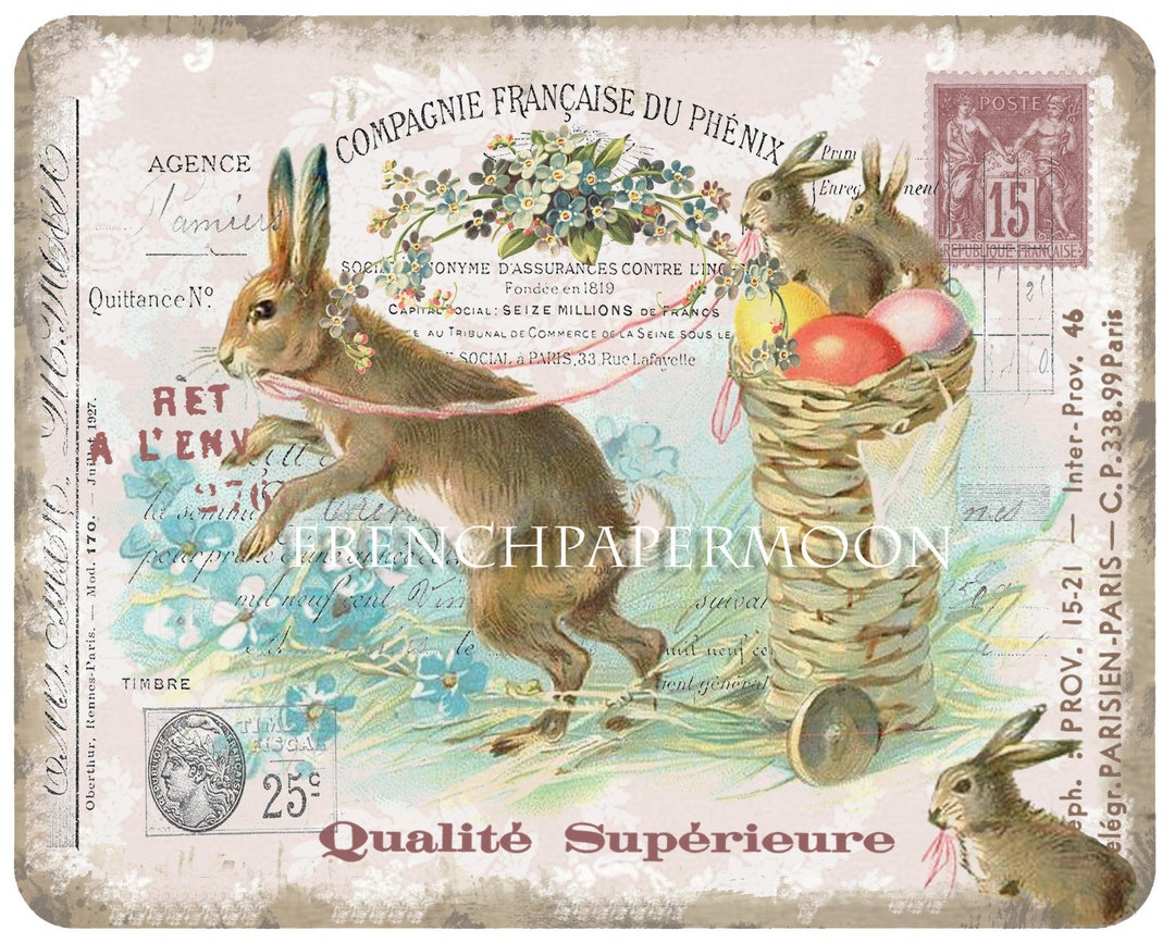 Shabby French Easter, Spring Bunnies, French Graphics, Collage ...