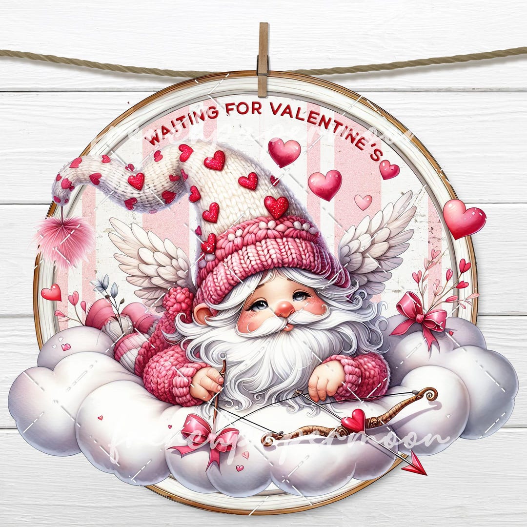 Cupid Gnome, Valentine Gnome, Round PNG Digital Sublimation, Waiting ...