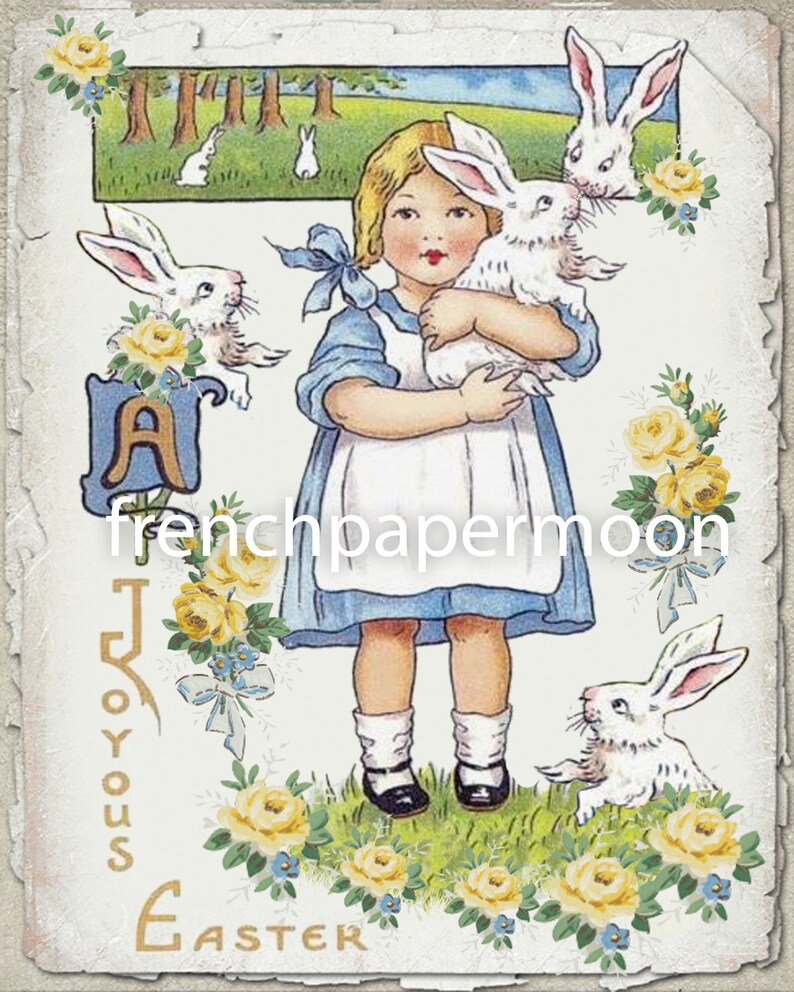 Adorable Easter Bunny Girl Printable, Digital Easter Graphic Transfer ...