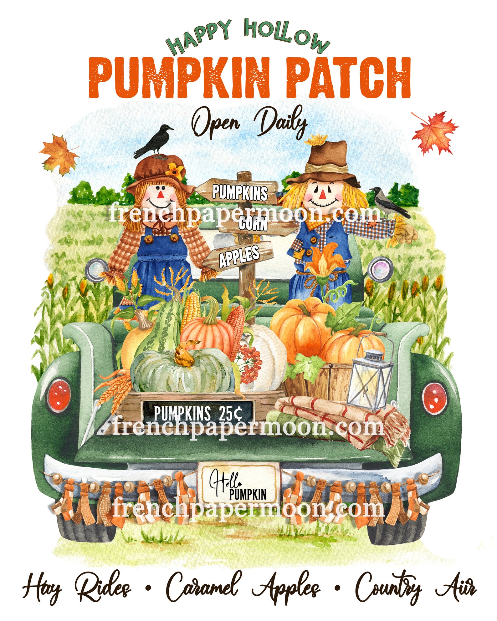 Pumpkin Truck, Scarecrow, Fall Harvest, Digital, Farmhouse, Pumpkin ...