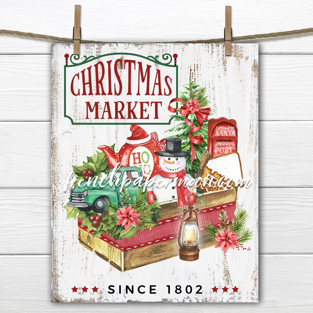 Digital Christmas Sign, Xmas Market, Xmas Toys, Snowman, Tree, Wreath ...