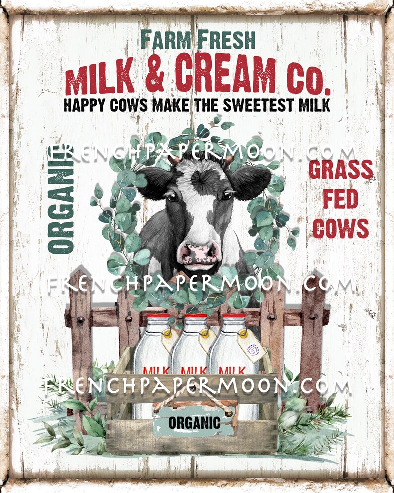Farm Fresh Milk and Cream Cow Dairy Sign Modern Farmhouse - Etsy