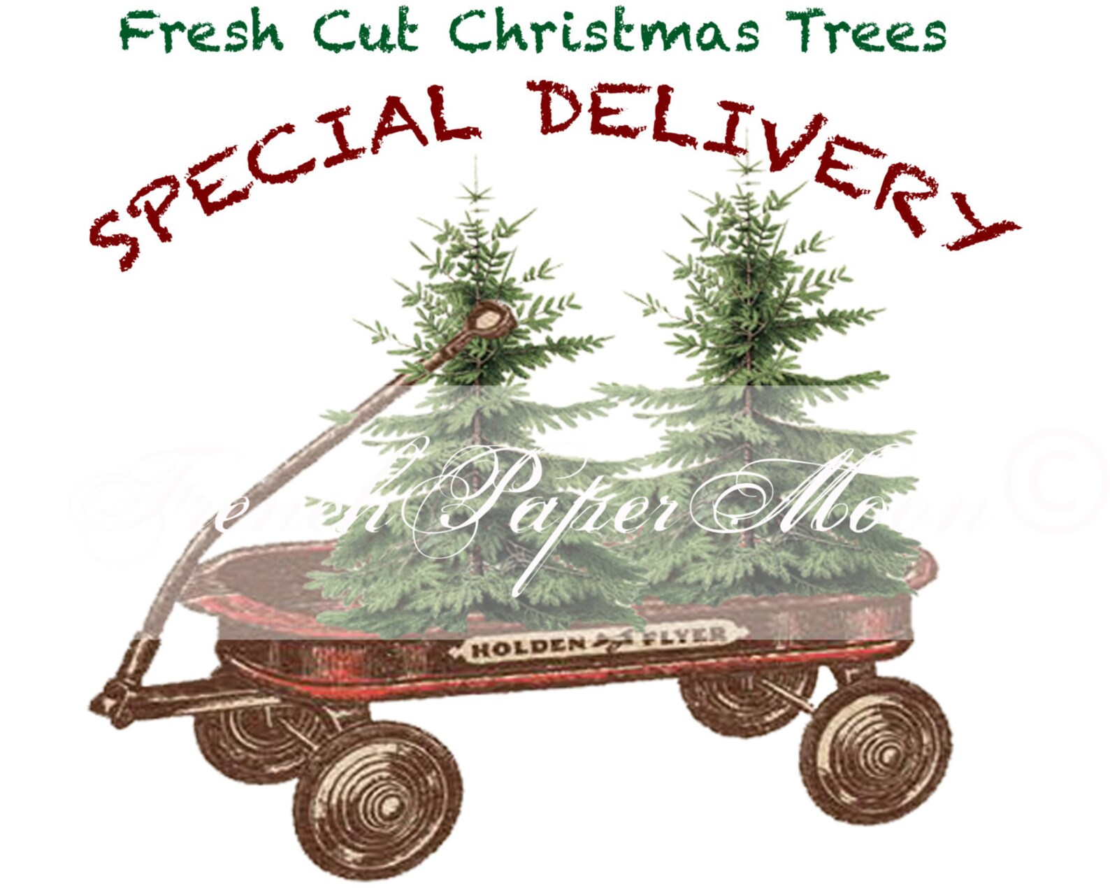 Digital Christmas Wagon With Tree Hand-drawn Red Wagon - Etsy