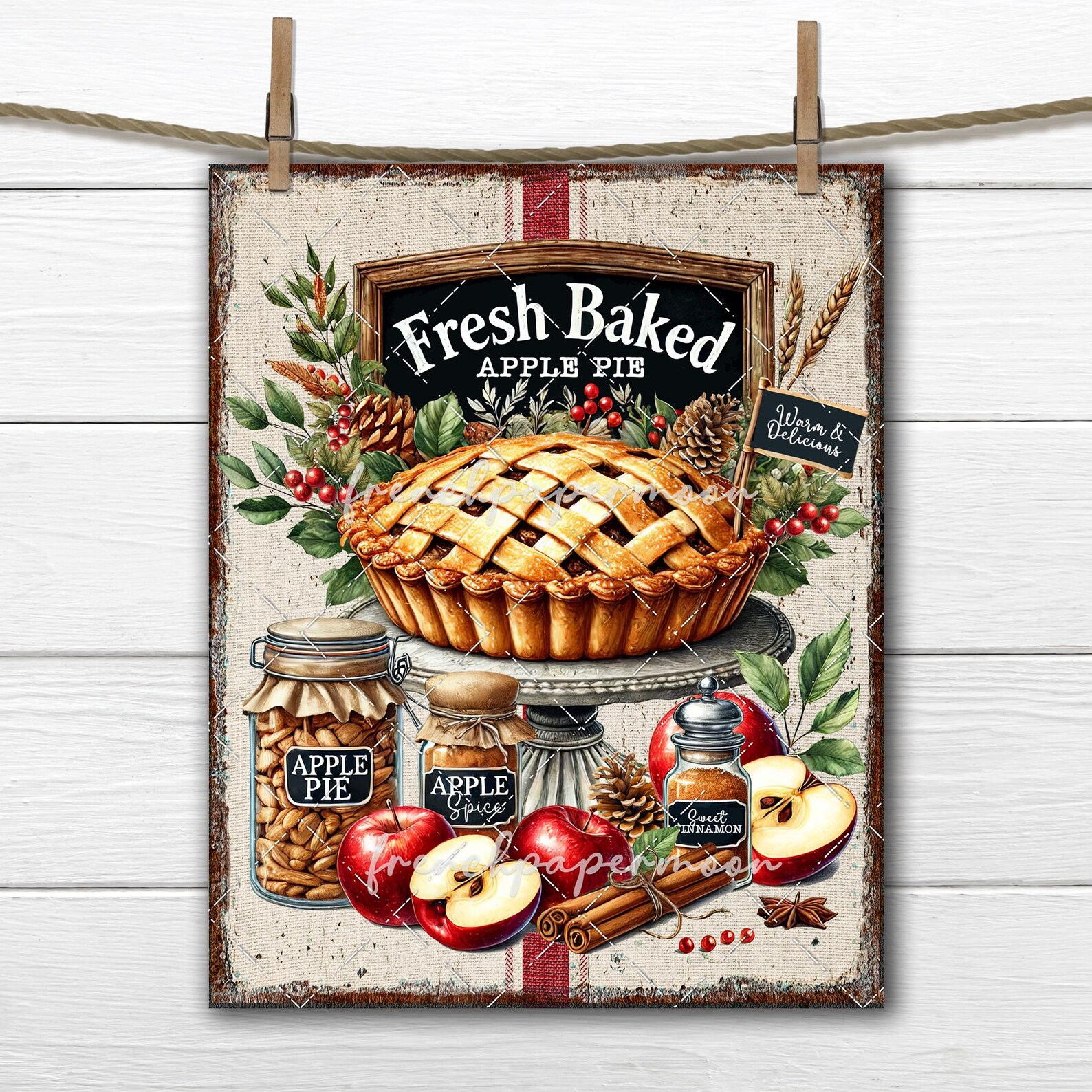 Homemade Apple Pie Digital DIY Sign PNG Fabric Transfer Kitchen Print ...