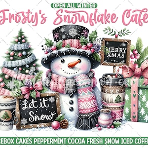 Frosty Snowflake Cafe Snowman Christmas DIY Sign Hot Cocoa Sublimation ...