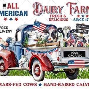 Patriotic Farm Truck 4th of July Dairy Farm Holstein Cow Milk Red White ...