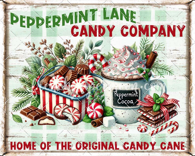 Peppermint Lane Candy Company DIY Sign, PNG Sublimation, Cocoa Bar ...
