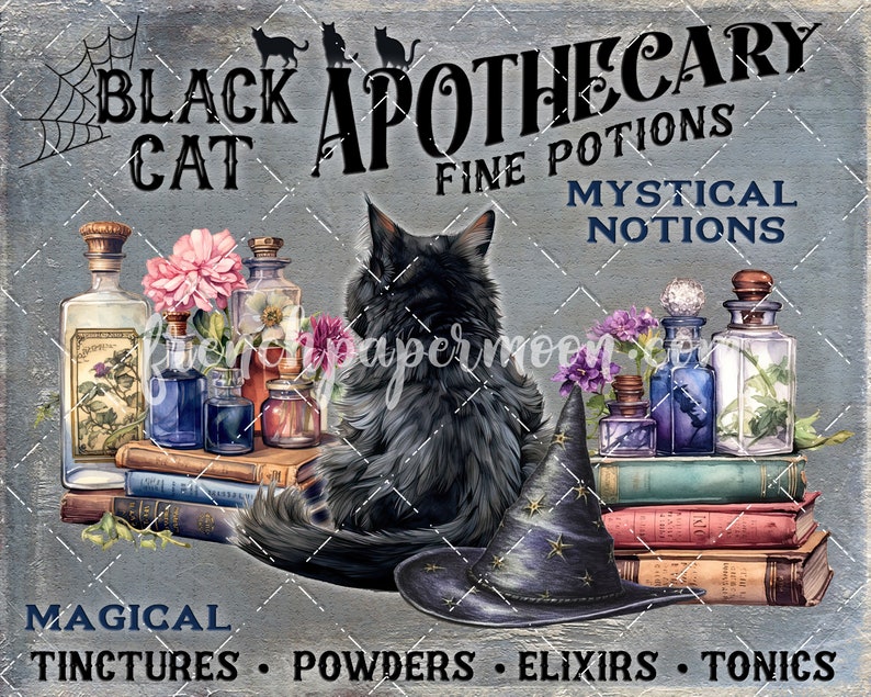 Black Cat Apothecary Potions Elixirs Magic Halloween DIY Sign Making ...