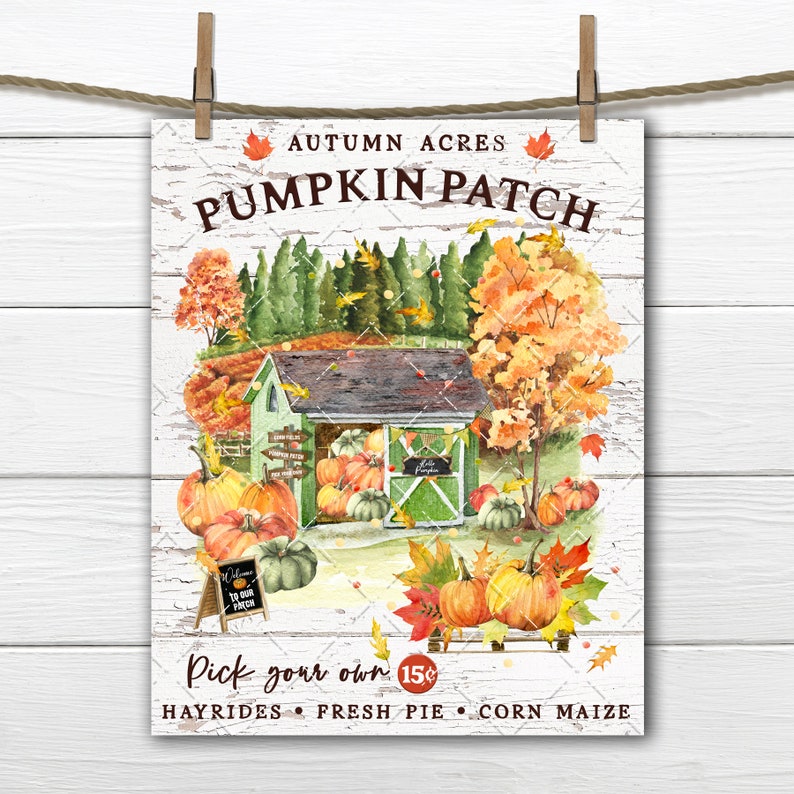 Pumpkin Patch Pick Your Own Autumn Digital Print Autumn Scene Falling ...