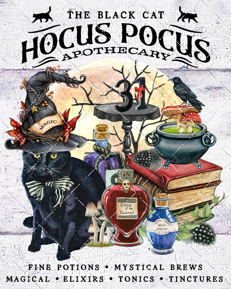 Halloween Black Cat Apothecary Hocus Pocus Magic Spells - Etsy