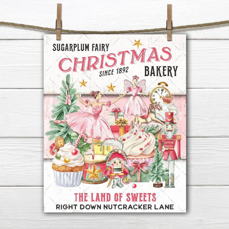 Sugarplum Fairy Pink Christmas Bakery Nutcracker Sweet Xmas DIY Sign ...