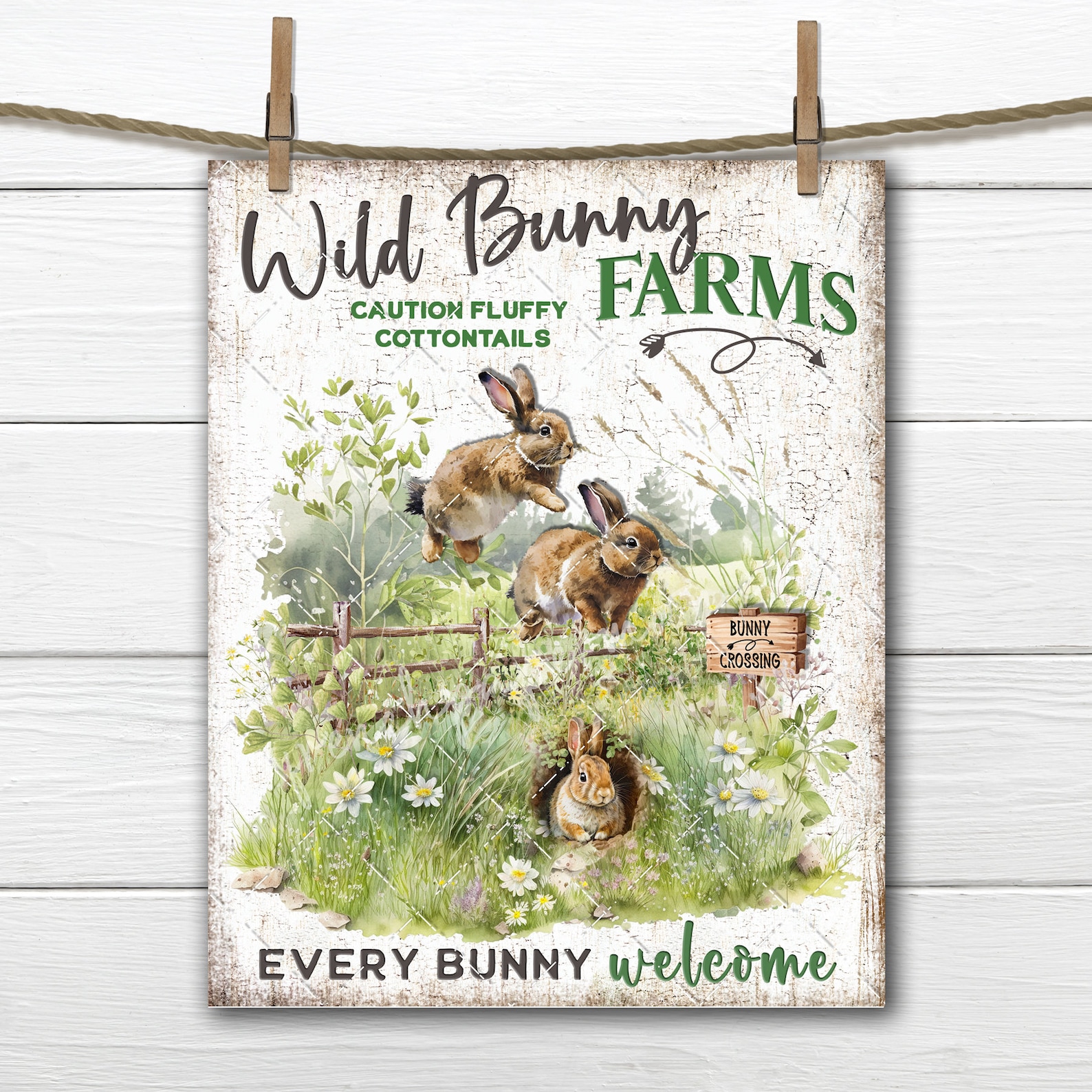 Bunny Crossing Wild Rabbit Farm Spring Meadow Bunny Burrow DIY Sign ...
