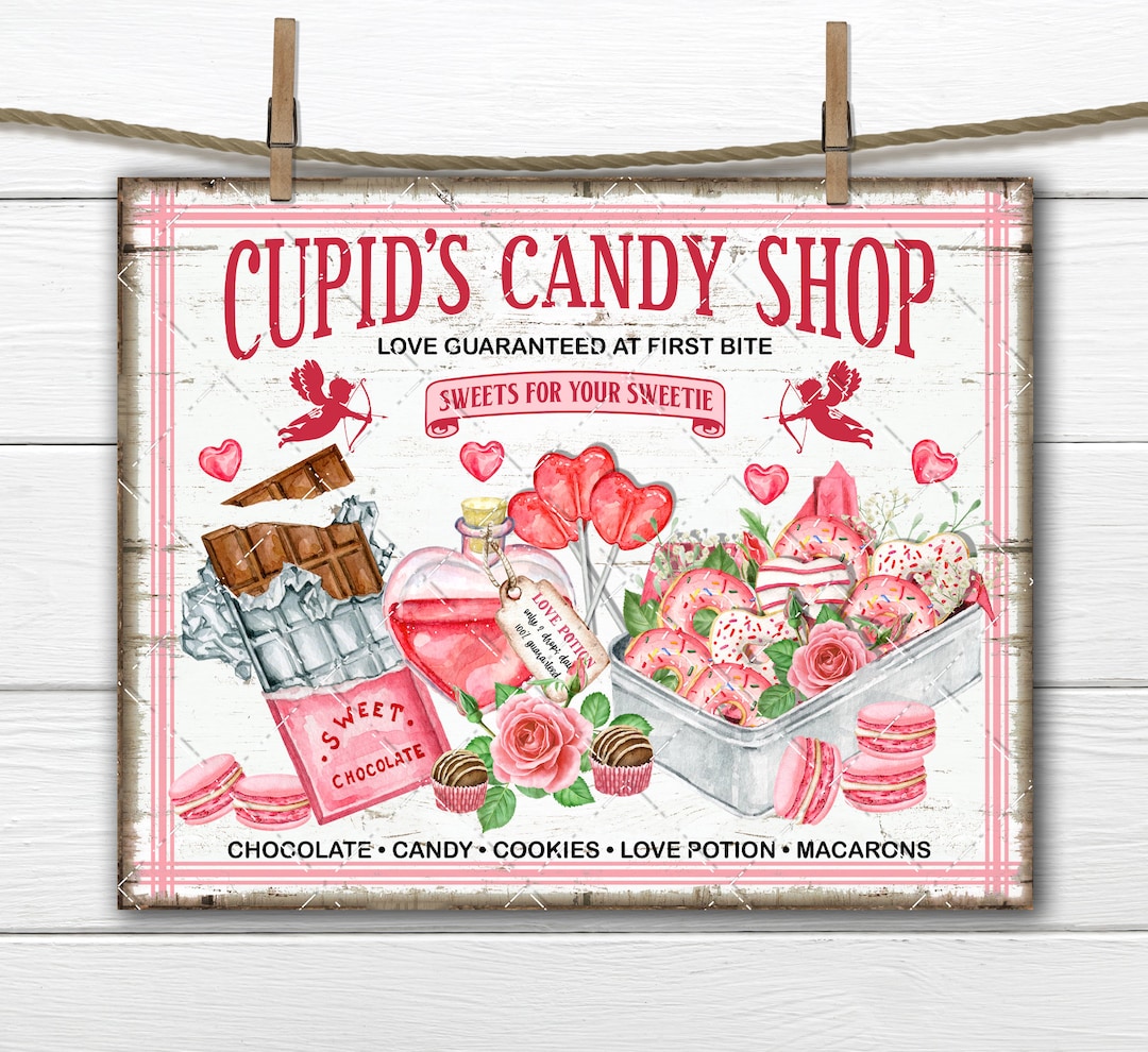 Cupids Candy DIY Valentine Sign, Pink Valentine Sweets, Donuts ...