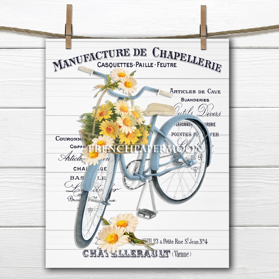 Digital French Shabby Bicycle With Daisies Daisy Bike Bike - Etsy