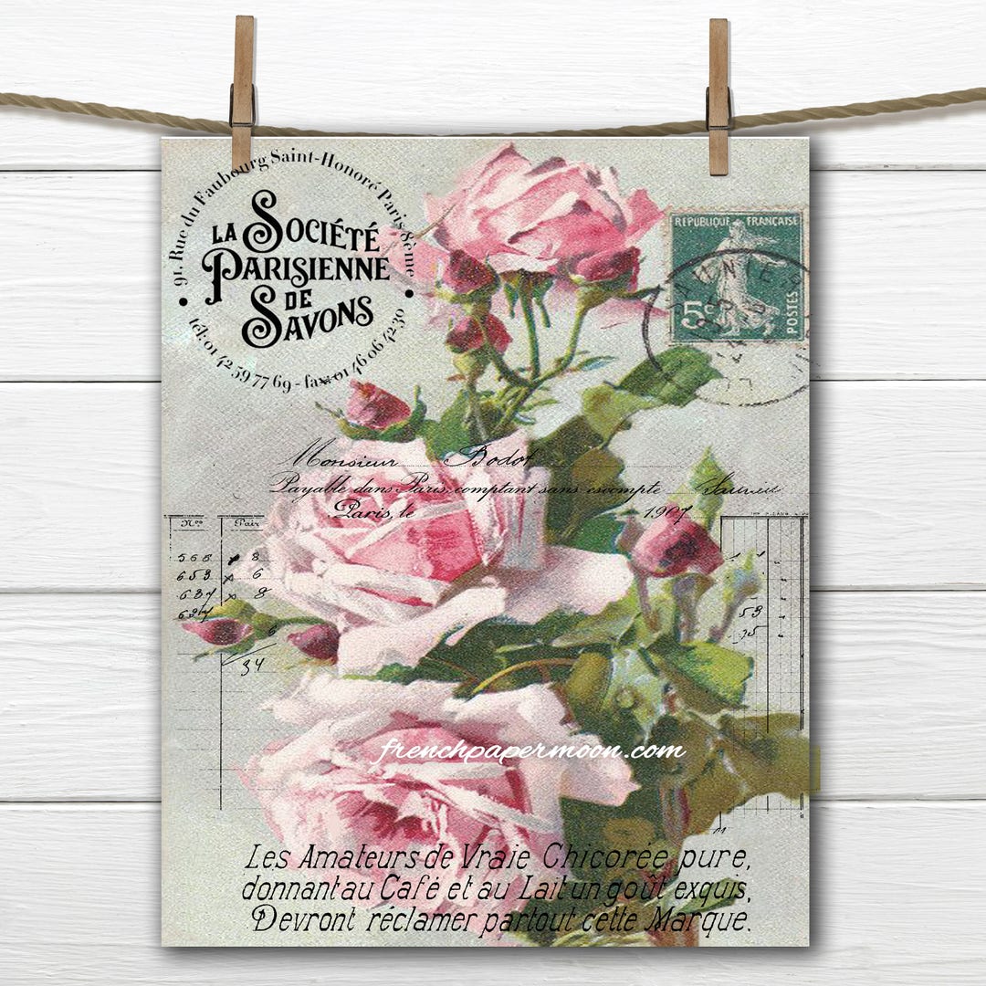 Vintage French Shabby Rose Digital, Large Image, Instant Download ...